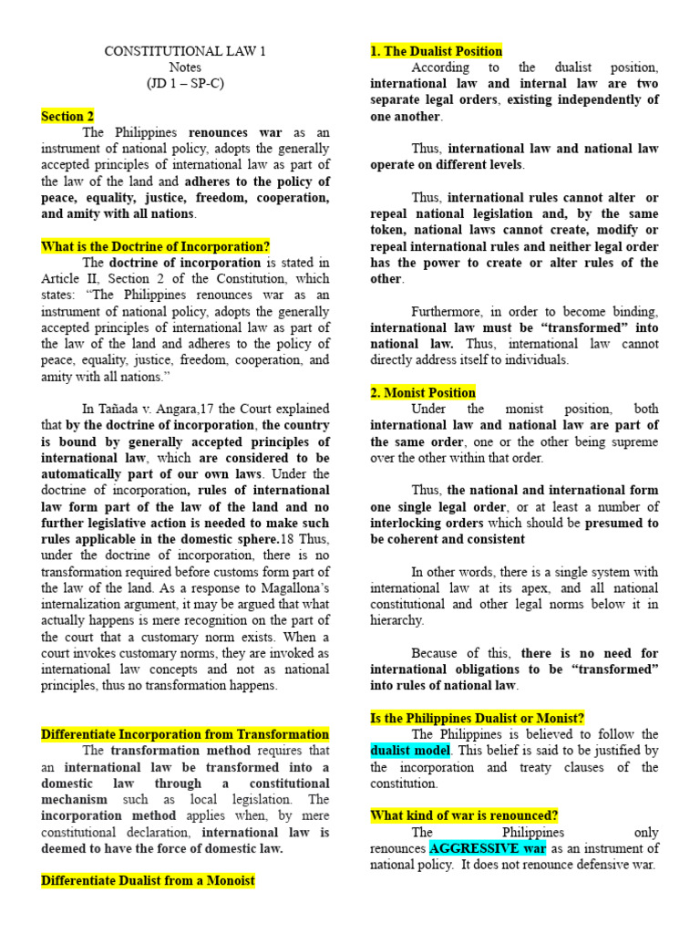 Philippines Constitutional Law Overview | PDF | International Law ...