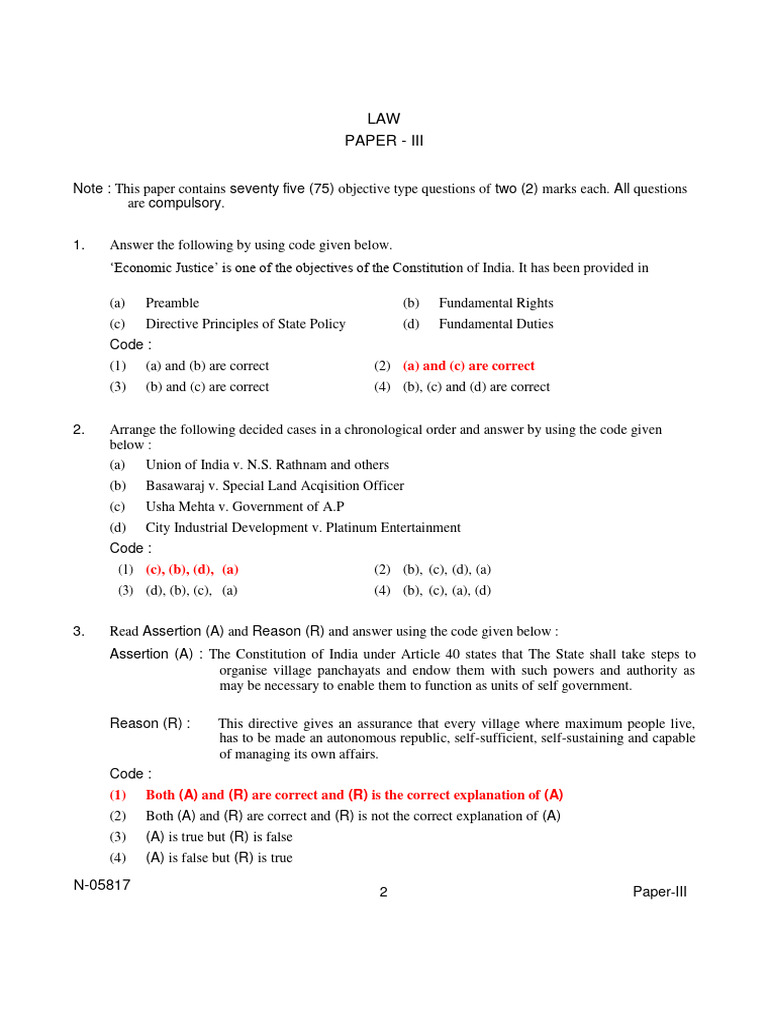 LAW Paper - Iii: (A) and (C) Are Correct | PDF