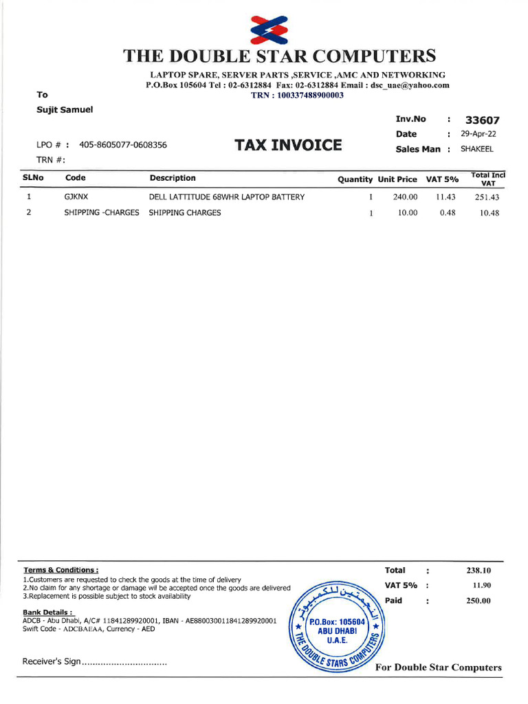Dell Battery Invoice | PDF