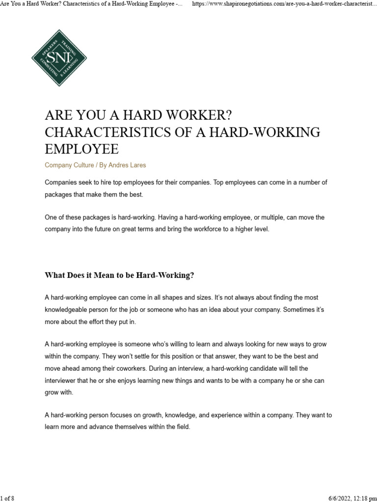 Are You A Hard Worker Characteristics of A Hard-Working Employee ...