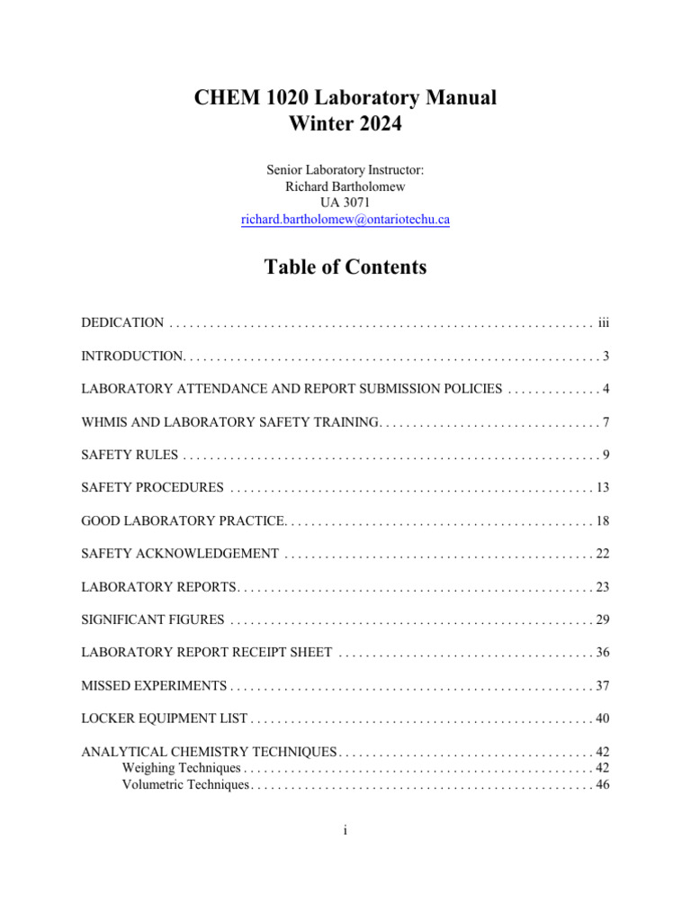 CHEM 1020 Lab Manual W24 | PDF | Home & Garden | Technology & Engineering