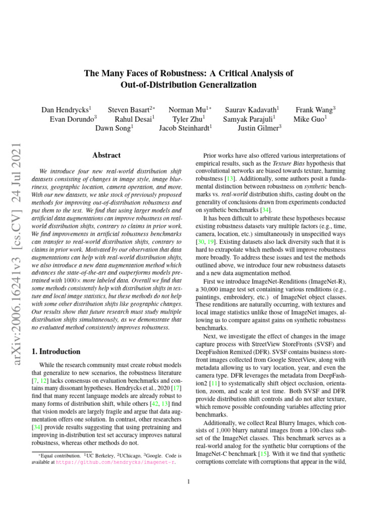 The ManyFaces of Robustness - A Critical Analysis of Out-Of-Distribution Generalization | PDF ...