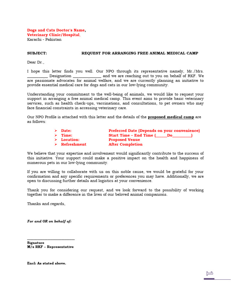 Request for Arranging Free Animal Medical Camp | PDF