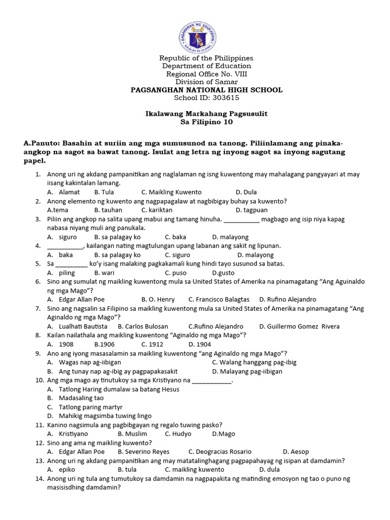 Q2 Exam Fil 10 | PDF