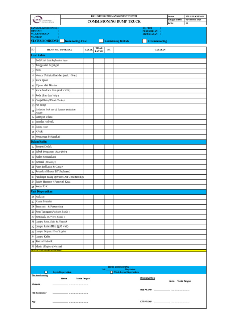 (FM-KKU-HSE-048) Komisioning DT-1 | PDF