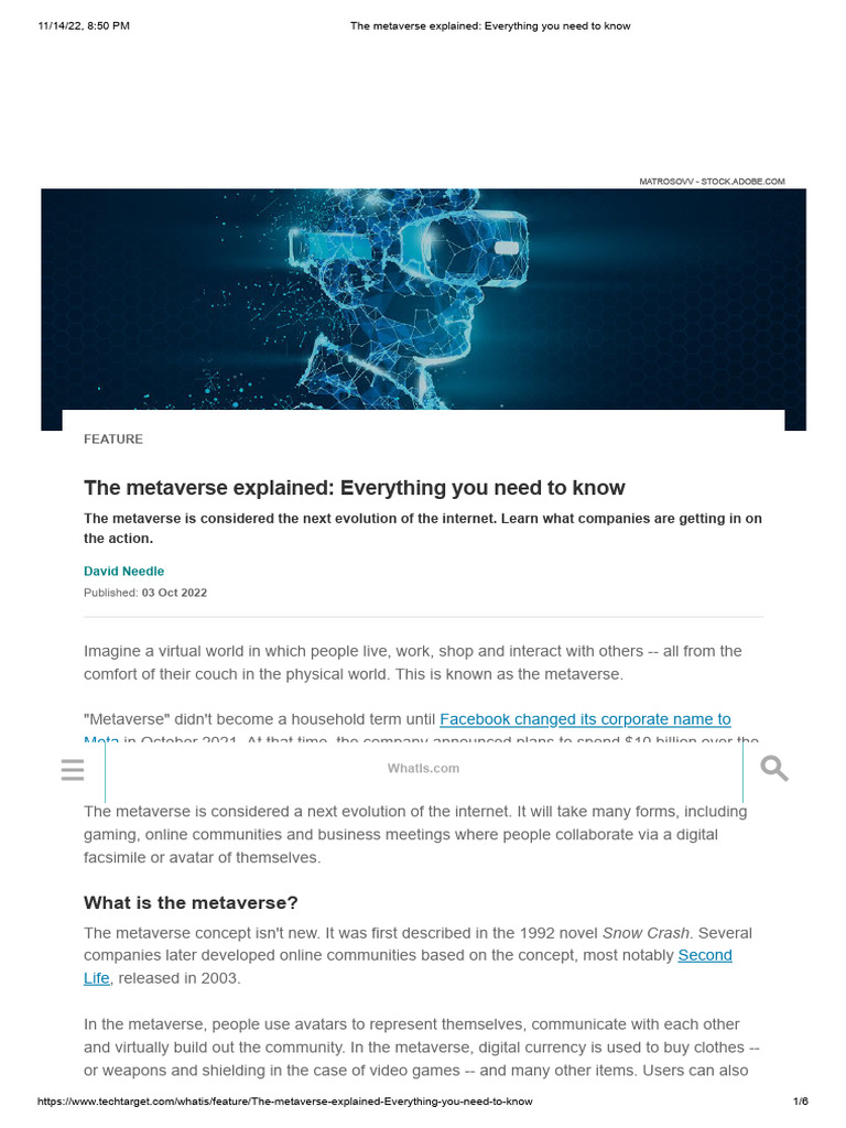 The Metaverse Explained - Everything You Need To Know | PDF