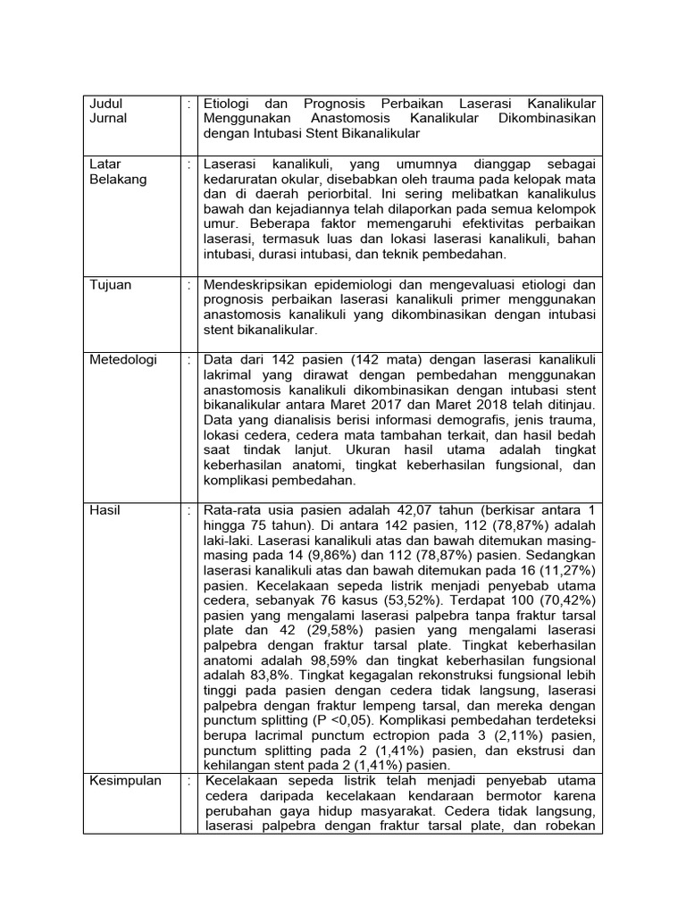 Etiologi Dan Prognosis Perbaikan Laserasi Kanalikular Menggunakan ...
