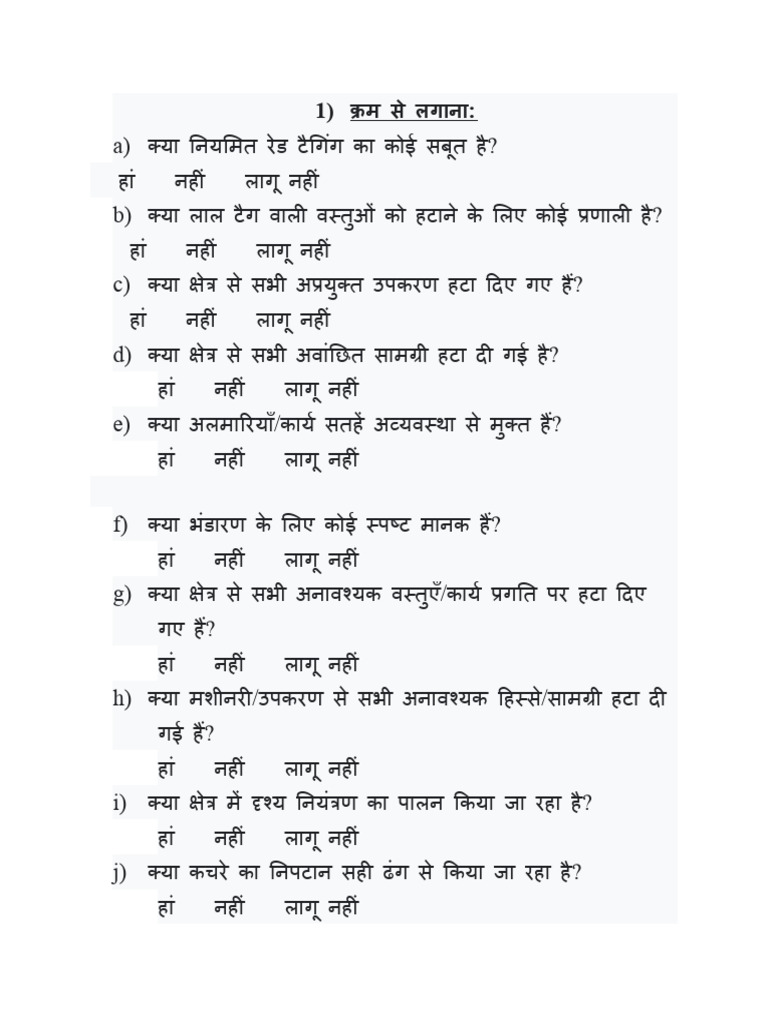 5S Checklist in Hindi | PDF