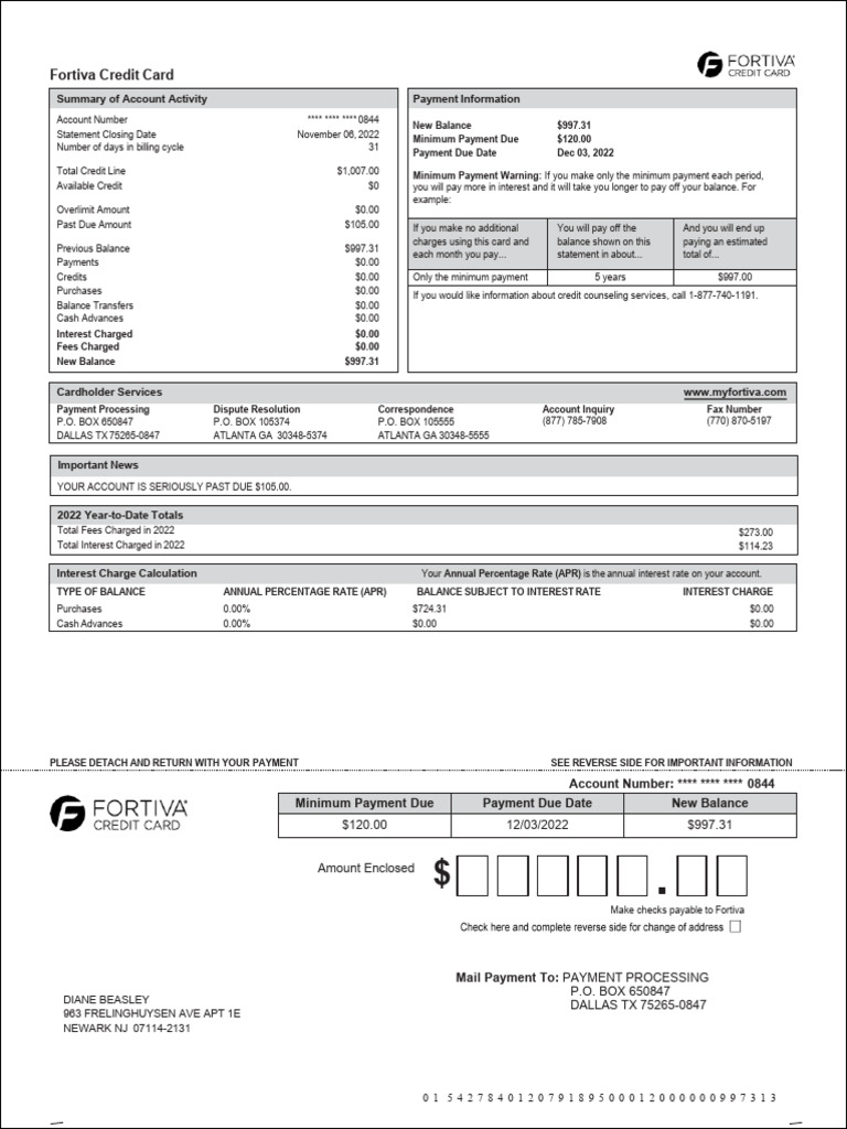 Fortiva Credit Card: Summary of Account Activity Payment Information | PDF