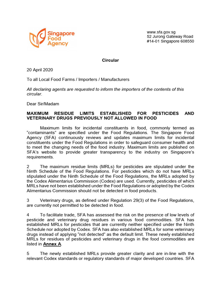 Circular - Maximum Residue Limits For Pesticides and Veterinary Drugs ...