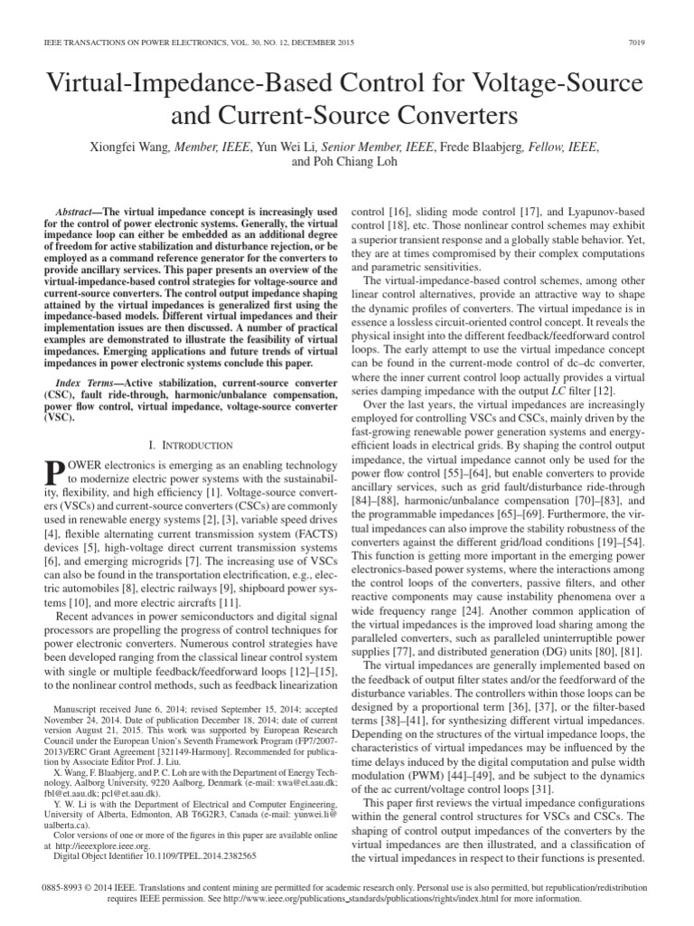 Virtual-Impedance-Based Control For Voltage-Source and Current-Source Converters | PDF