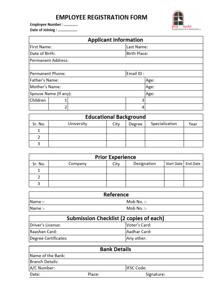 Employee Registration Form Template | PDF