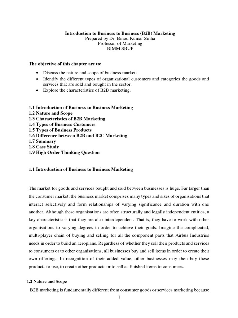 Introduction To B2B Marketing Module 1 Week 1 Additional Reading | PDF