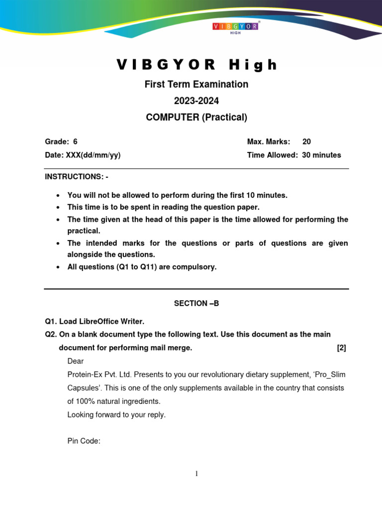 VH gr-6 Computer t1 Practical Sample-Qp | PDF