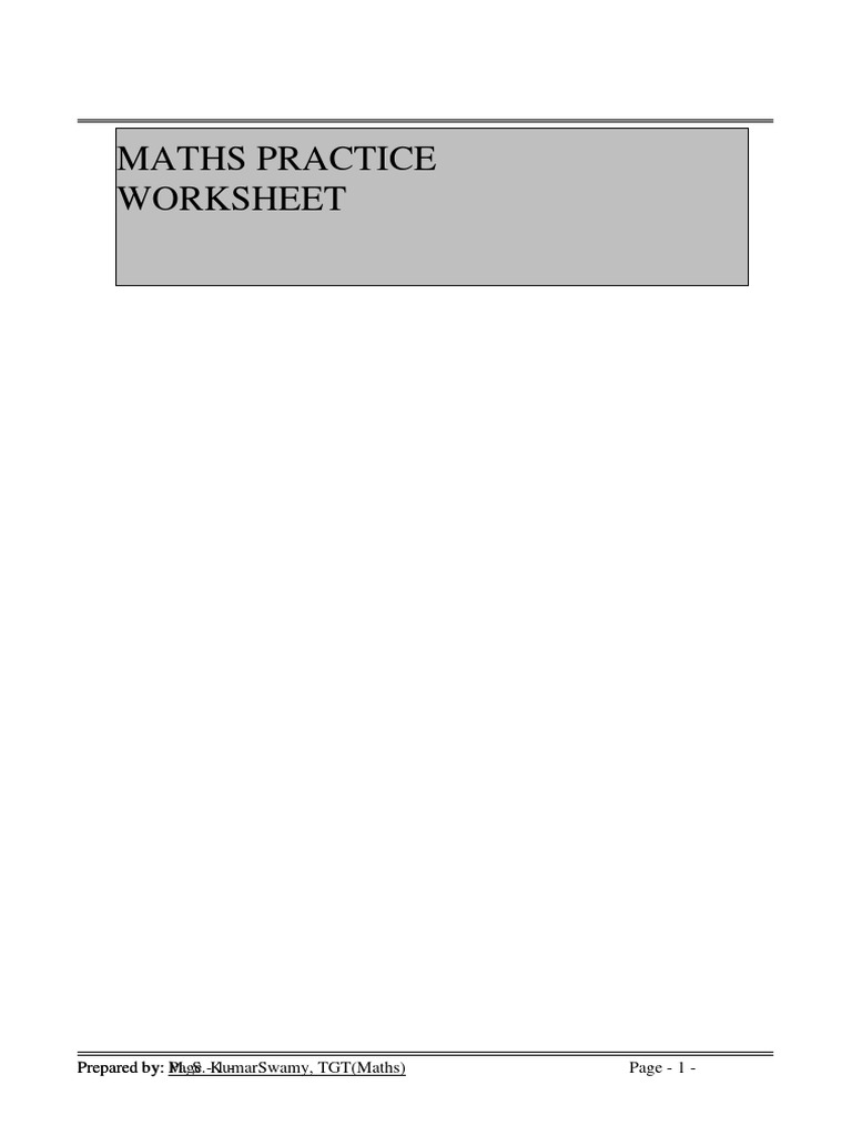 Maths Practice Worksheet | PDF