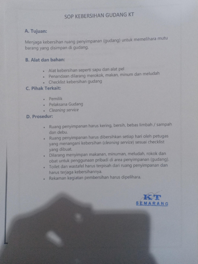 Sop Kebersihan Gudang KT | PDF