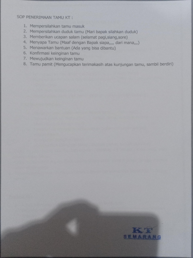 SOP Penerimaan Tamu KT | PDF