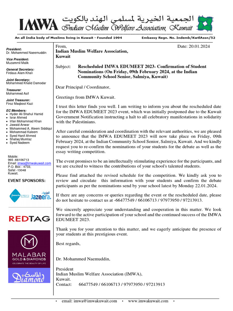 IMWA EDUMEET 2023 Rescheduled | PDF
