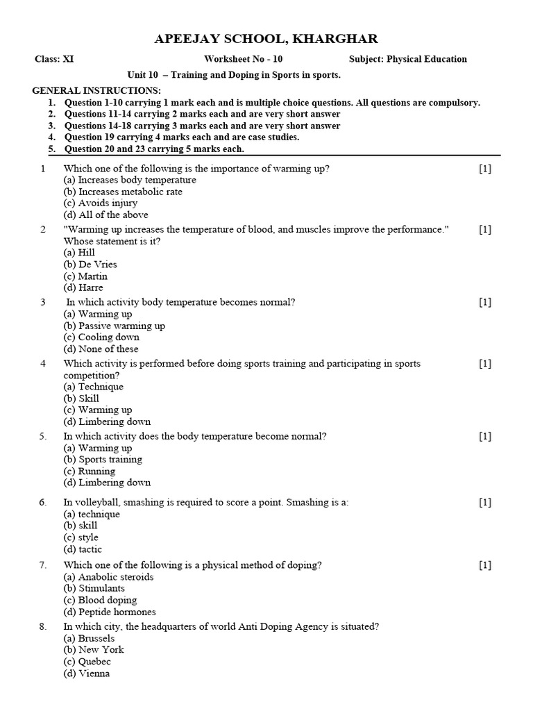 Unit 10 - Training and Doping in Sports. WS | PDF