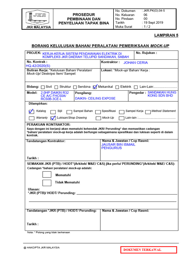 Material Approval - Lampiran 5a | PDF