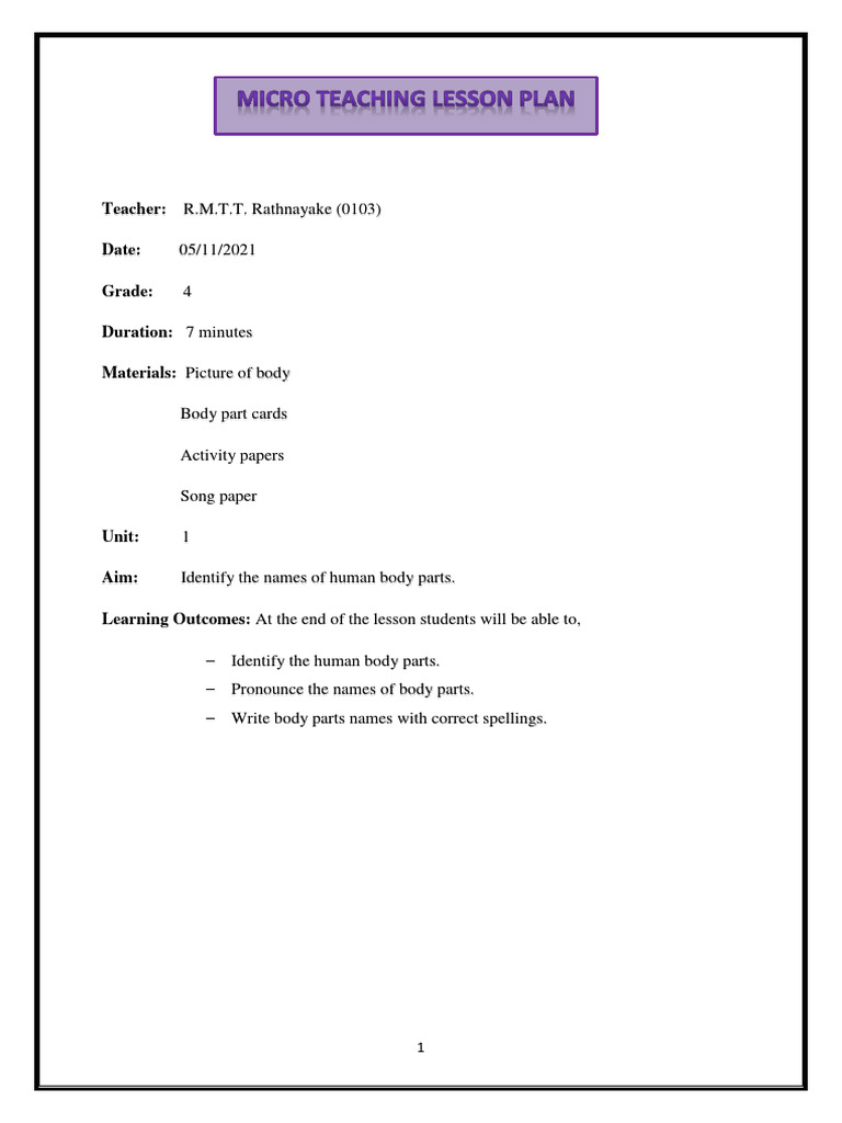 Micro Teaching Lesson Plan | PDF | Lesson Plan | Pedagogy