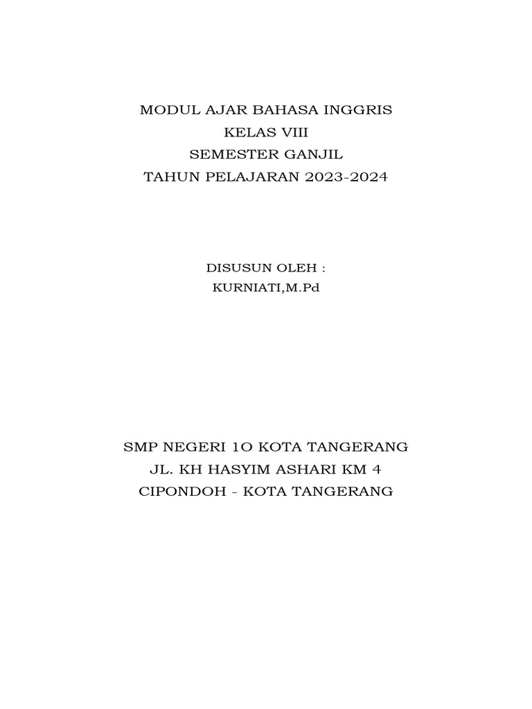 MODUL AJAR Kls 8 Semester Ganjil 2023-2024 | PDF