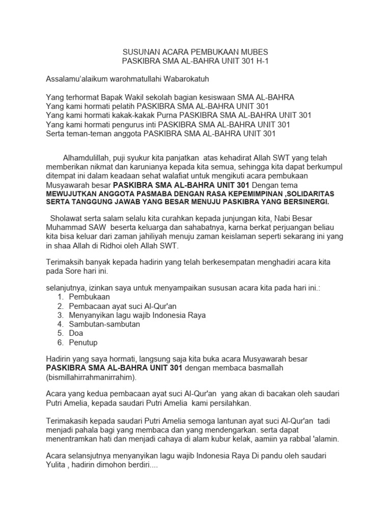 Pembukaan MUBES PASKIBRA Al-Bahra | PDF