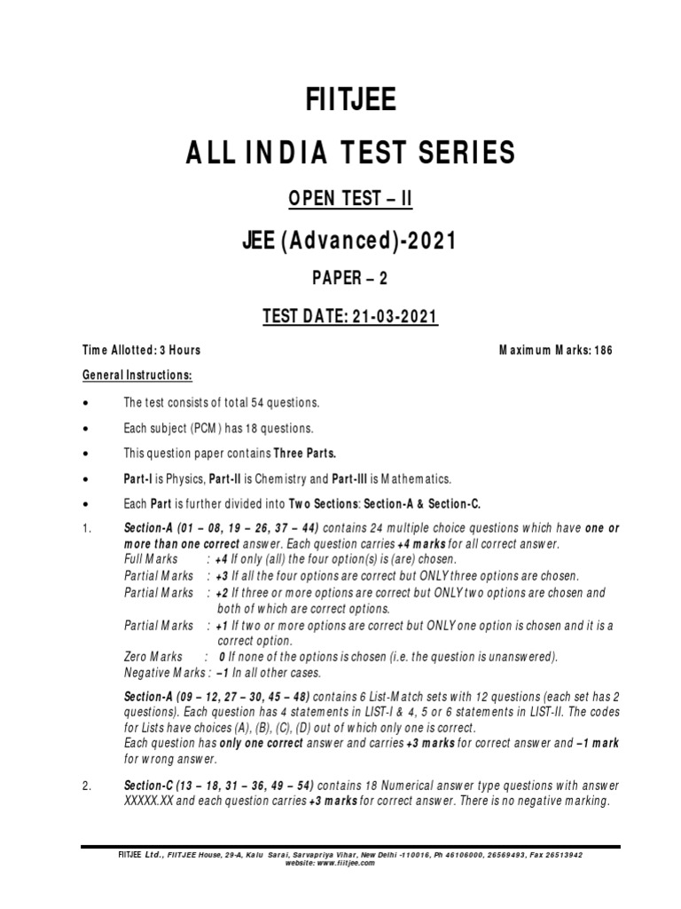 AITS-15 JEE ADVANCED PAPER-2 21.03.2021 - Removed | PDF