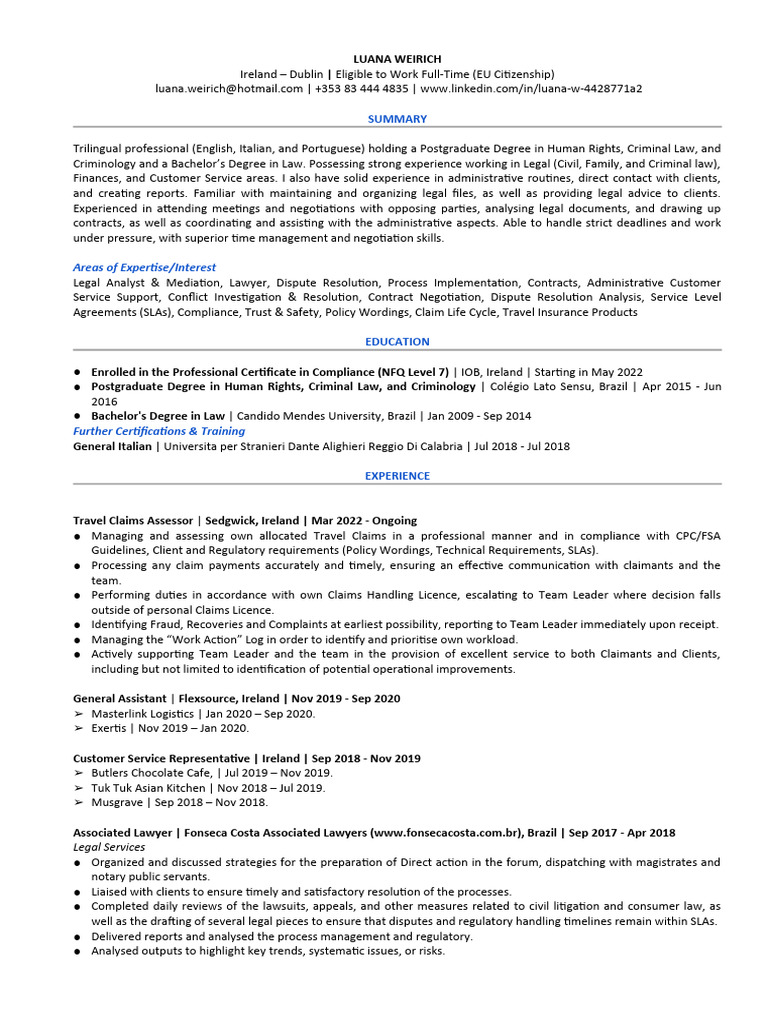 CV Luana Weirich - REVISADO RITA | PDF | Lawyer | Discovery (Law)