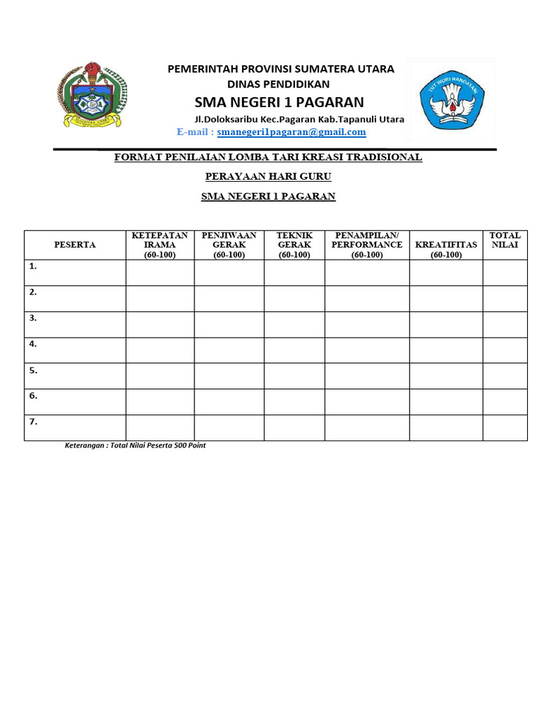Form Penilaian Lomba Tari | PDF Form Penilaian Lomba Tari | PDF