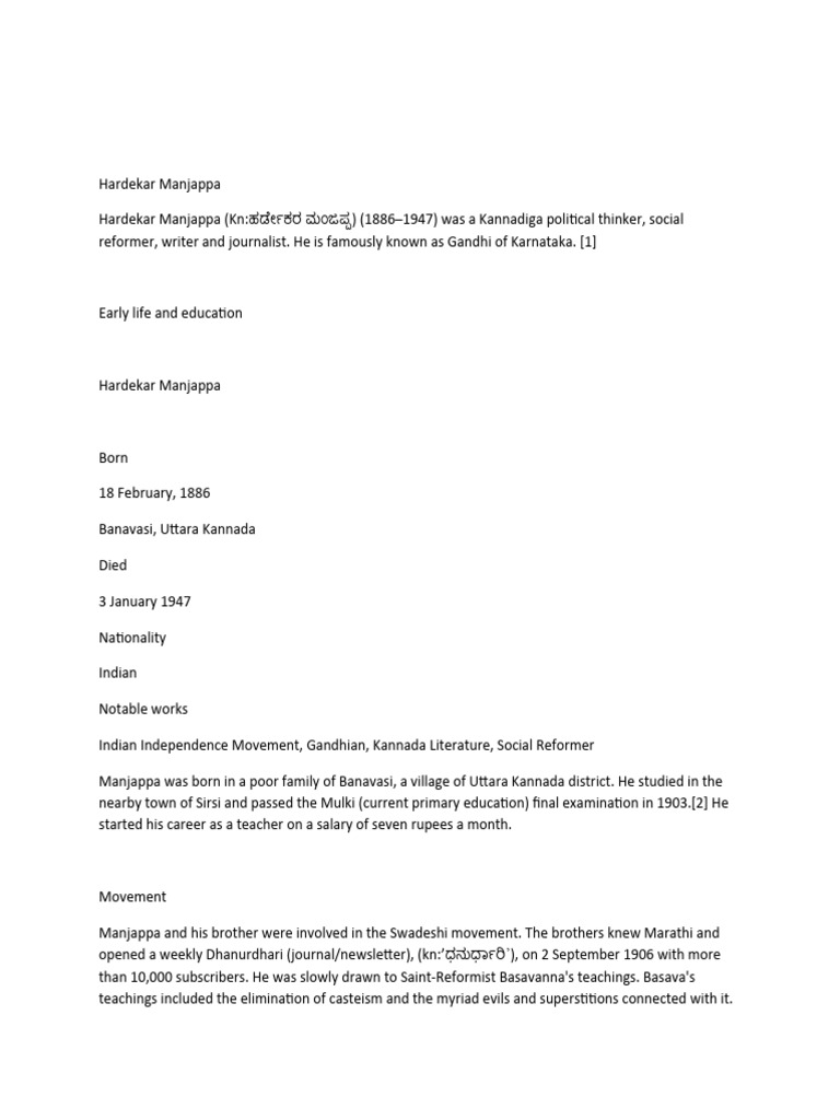 Gandhi of Karnataka: Hardekar Manjappa | PDF | Social Science ...