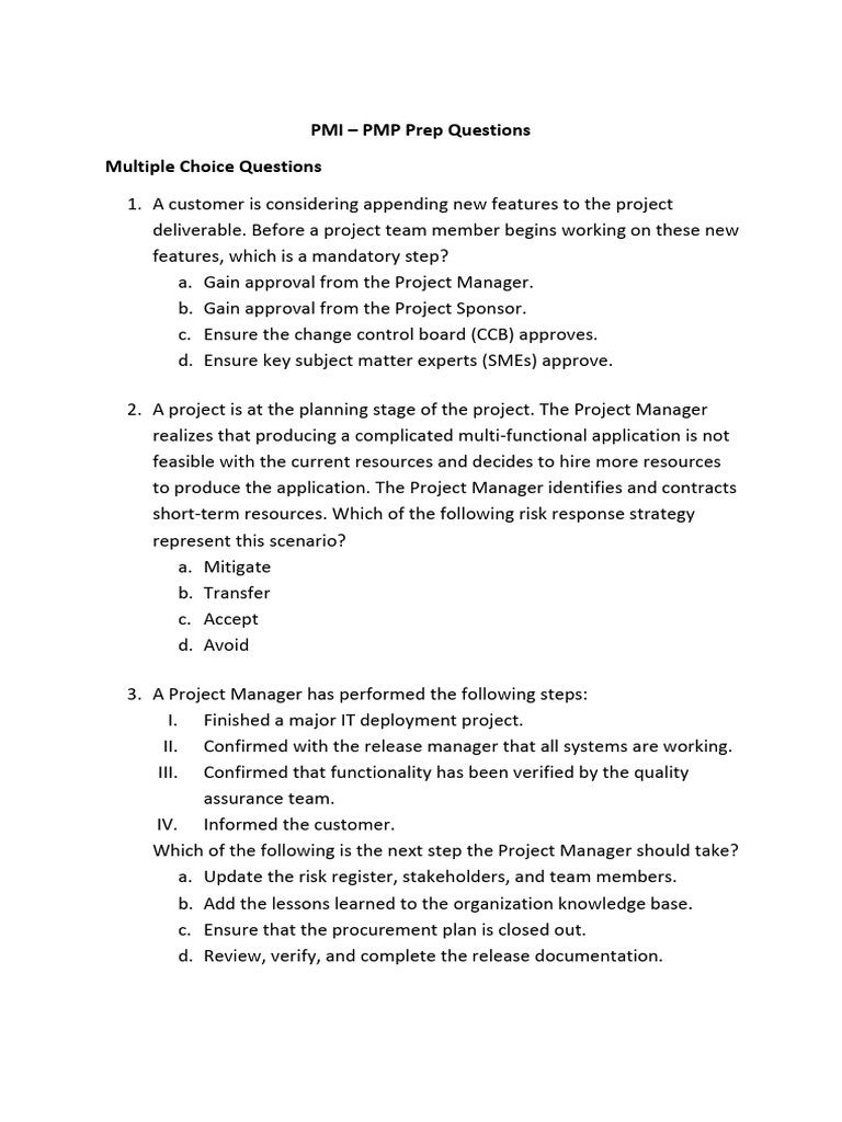 PMI - PMP Prep Questions - 1 | PDF