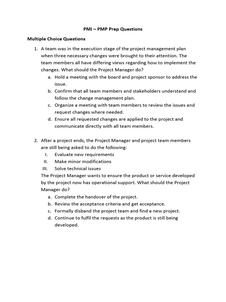 PMI - PMP Prep Questions - 2 | PDF | Risk | Project Management
