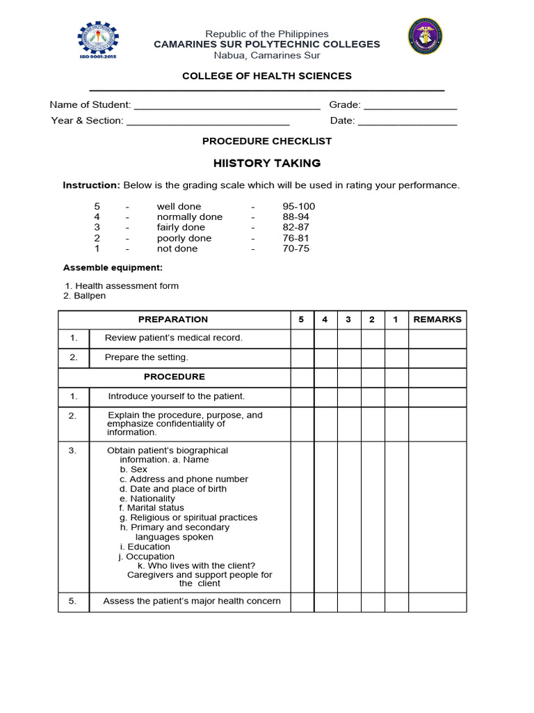 History Taking Checklist | PDF