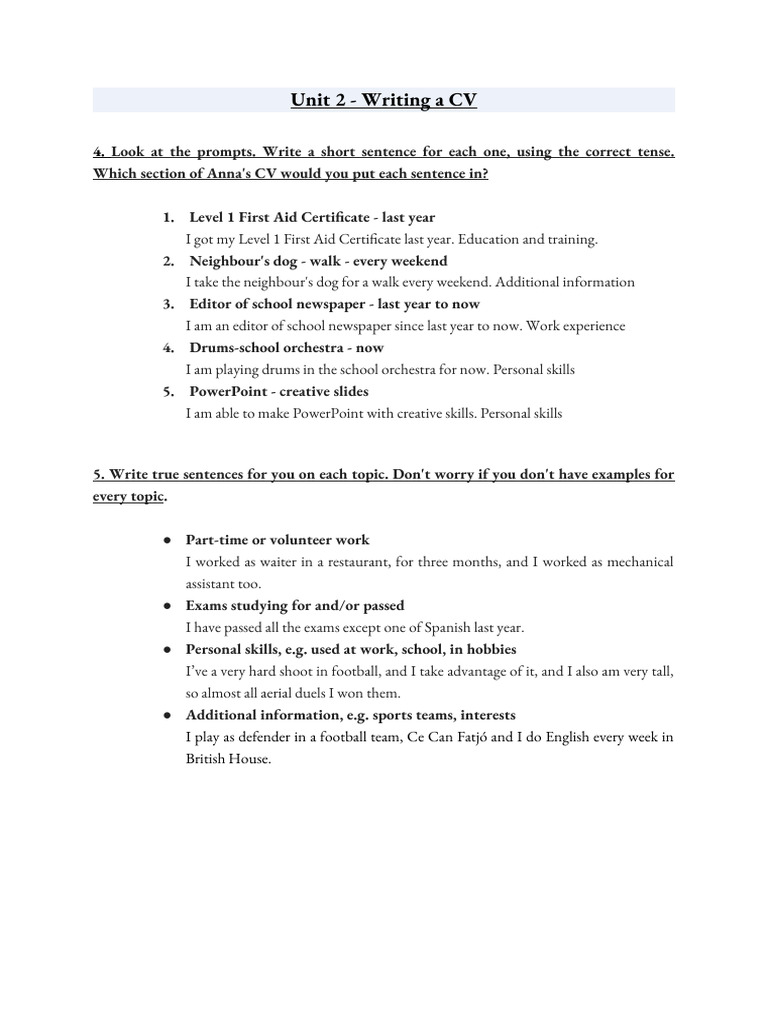 Unit 2 - Writing A CV | PDF | Career & Growth | Language Arts & Discipline