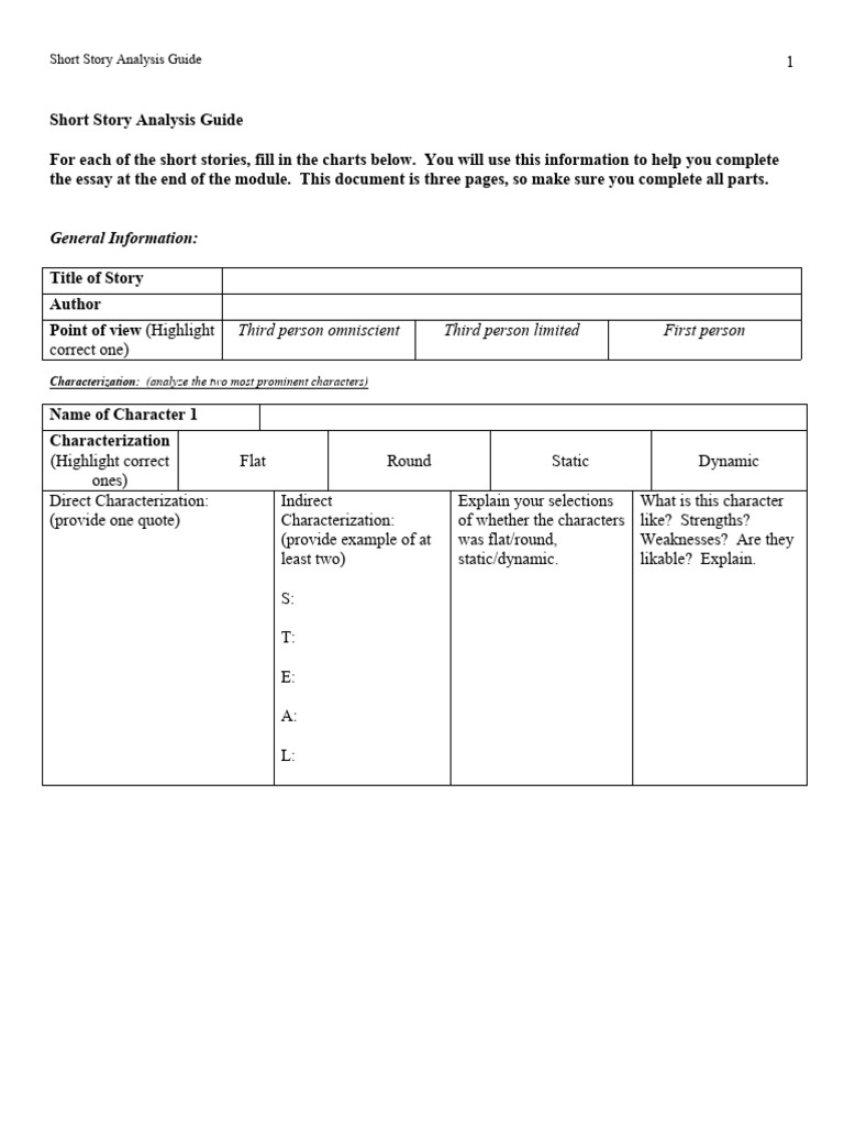 Short Story Analysis Guide | PDF | Narration