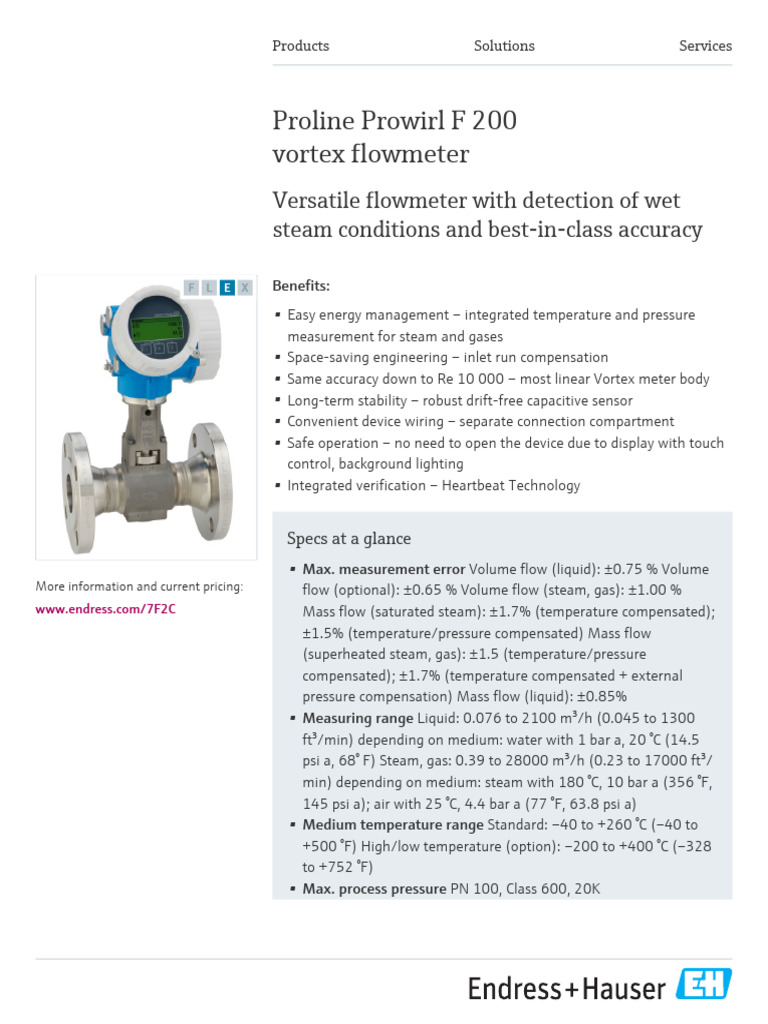 Endress-Hauser Proline Prowirl F 200 7f2c en Vortex Flowmeter Biogas | PDF | Flow Measurement ...