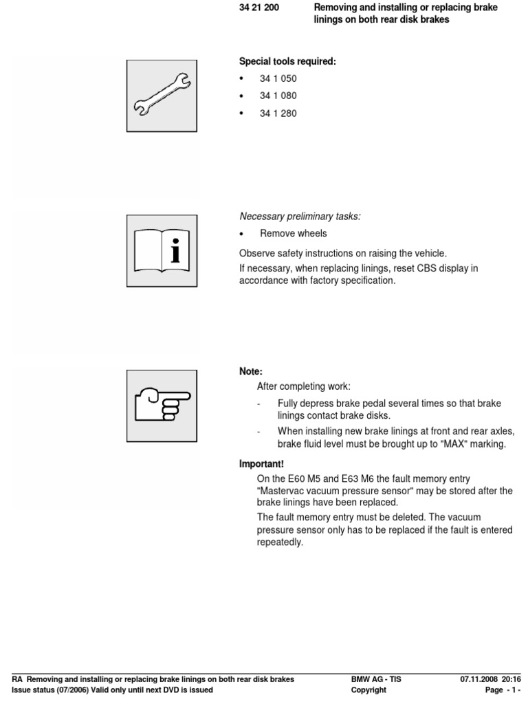RA Removing and Installing or Replacing Brake Linings On Both Rear Disk ...