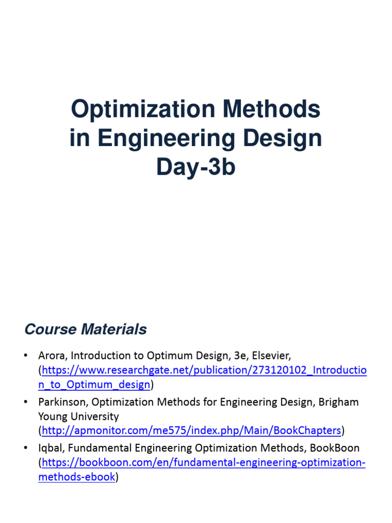 Optimumengineeringdesign Day3b | PDF | Mathematical Optimization | Algorithms