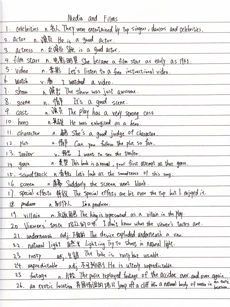 Media and Films Vocabulary 3rd Column | PDF