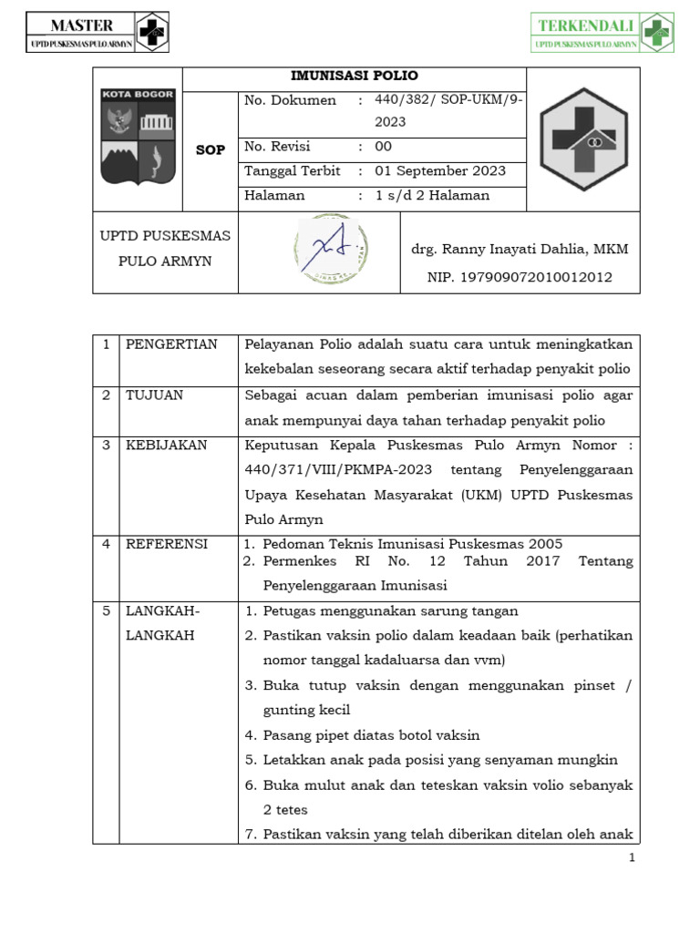 Sop Imunisasi Polio | PDF | Sains & Matematika