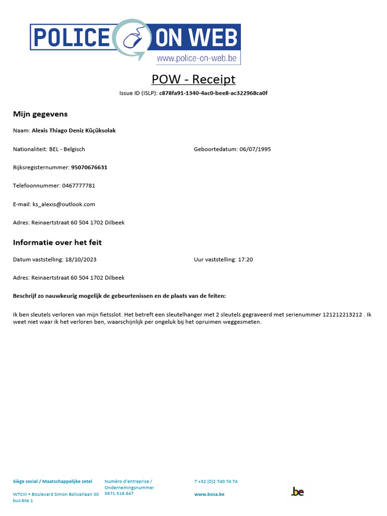POW - Receipt: Mijn Gegevens | PDF