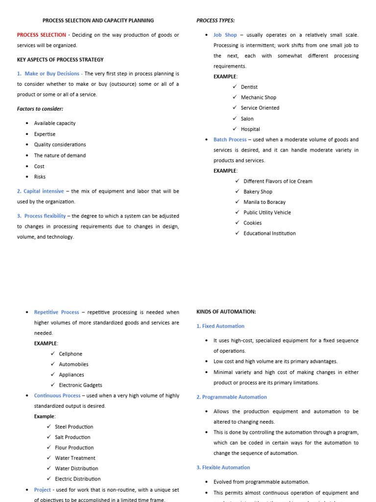 Process Selection and Capacity Planning | PDF