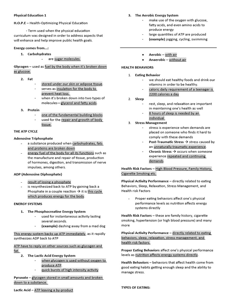 Physical Education 1 Notes | Download Free PDF | Adenosine Diphosphate ...