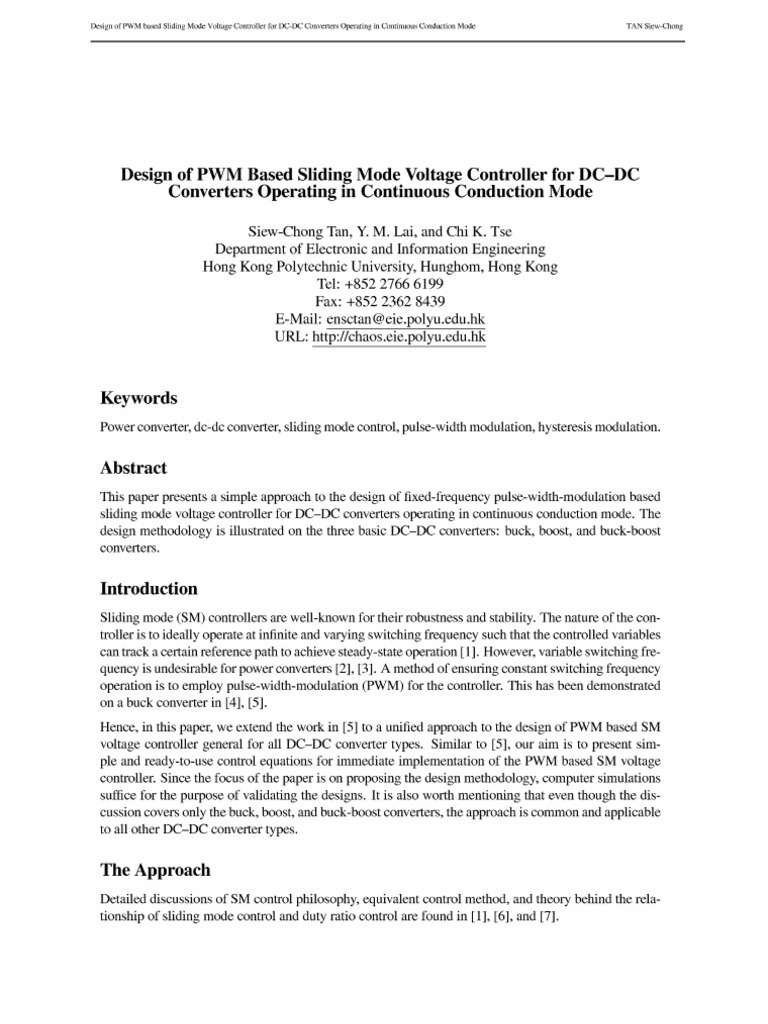 Design Of Pwm Based Sliding Mode Voltage Controller For Dc Dc Converters Operating In Continuous