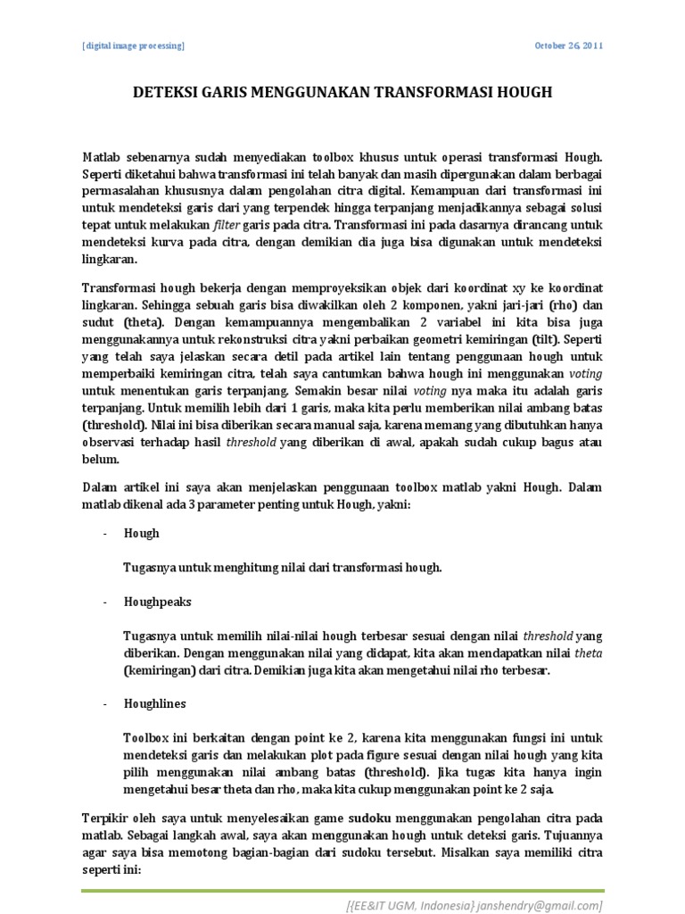 Deteksi Garis Menggunakan Transformasi Hough | PDF