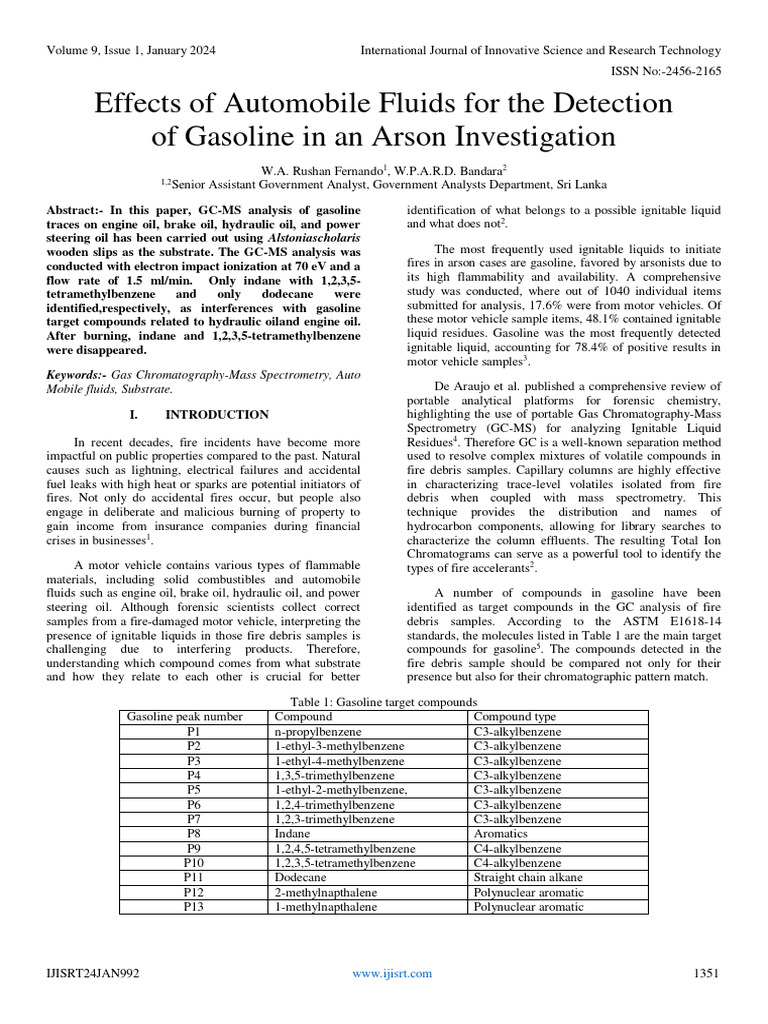 Effects of Automobile Fluids For The Detection of Gasoline in An Arson ...