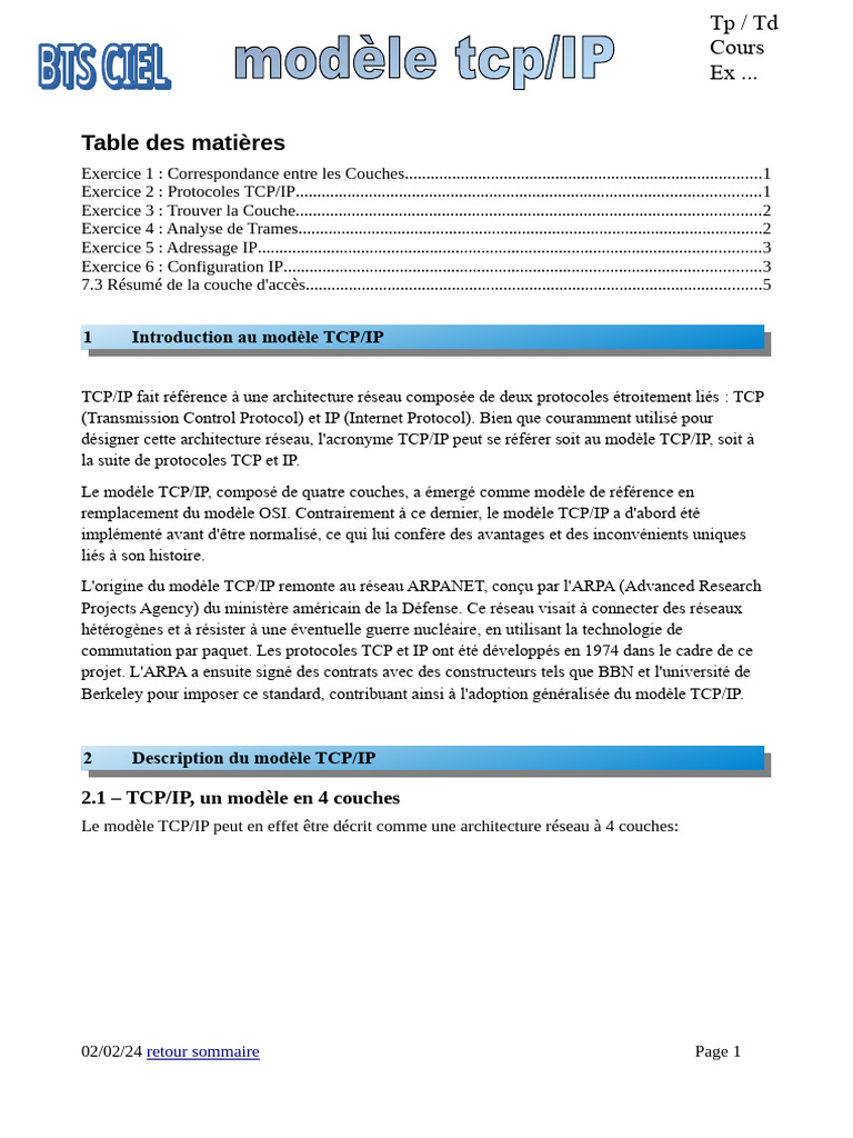 Introduction au modèle TCP/IP | PDF