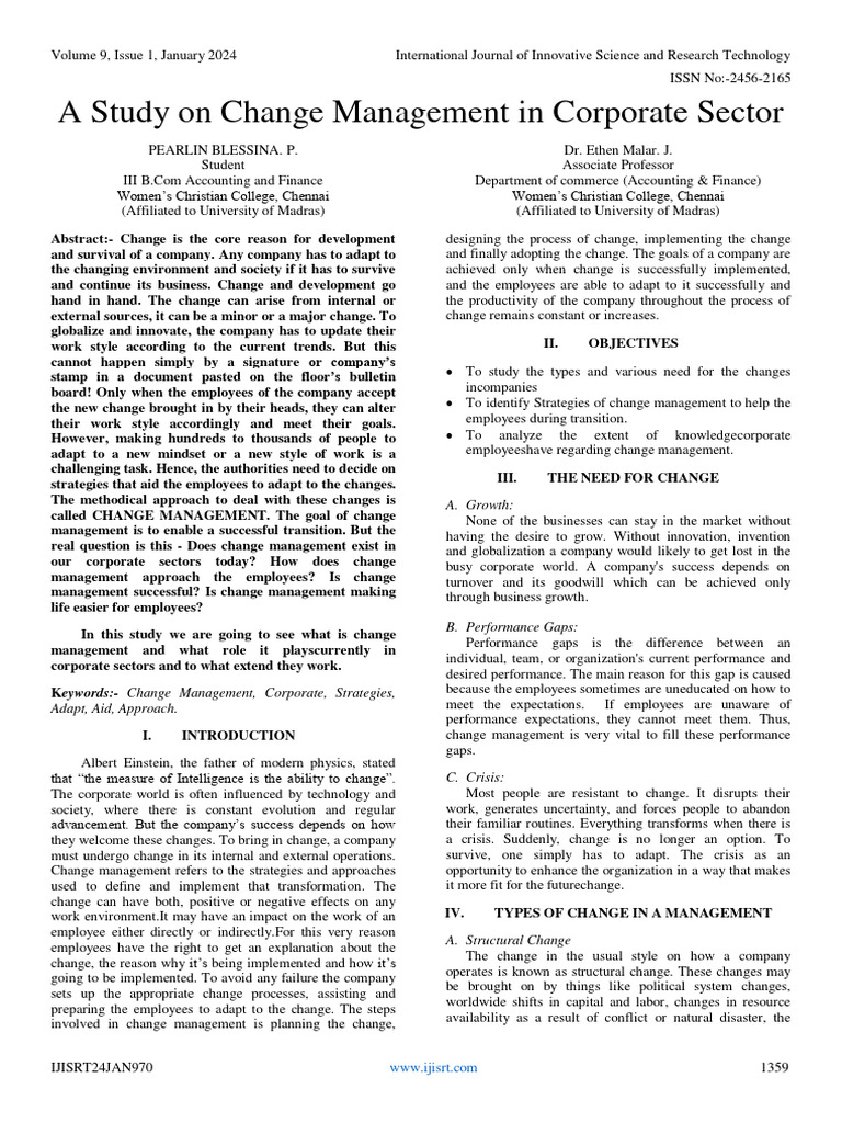 A Study On Change Management in Corporate Sector | PDF | Change ...