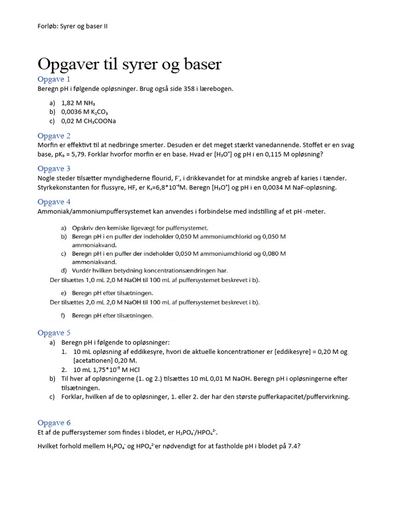 Kemi - Opgaver Til Syrer Og Baser | PDF